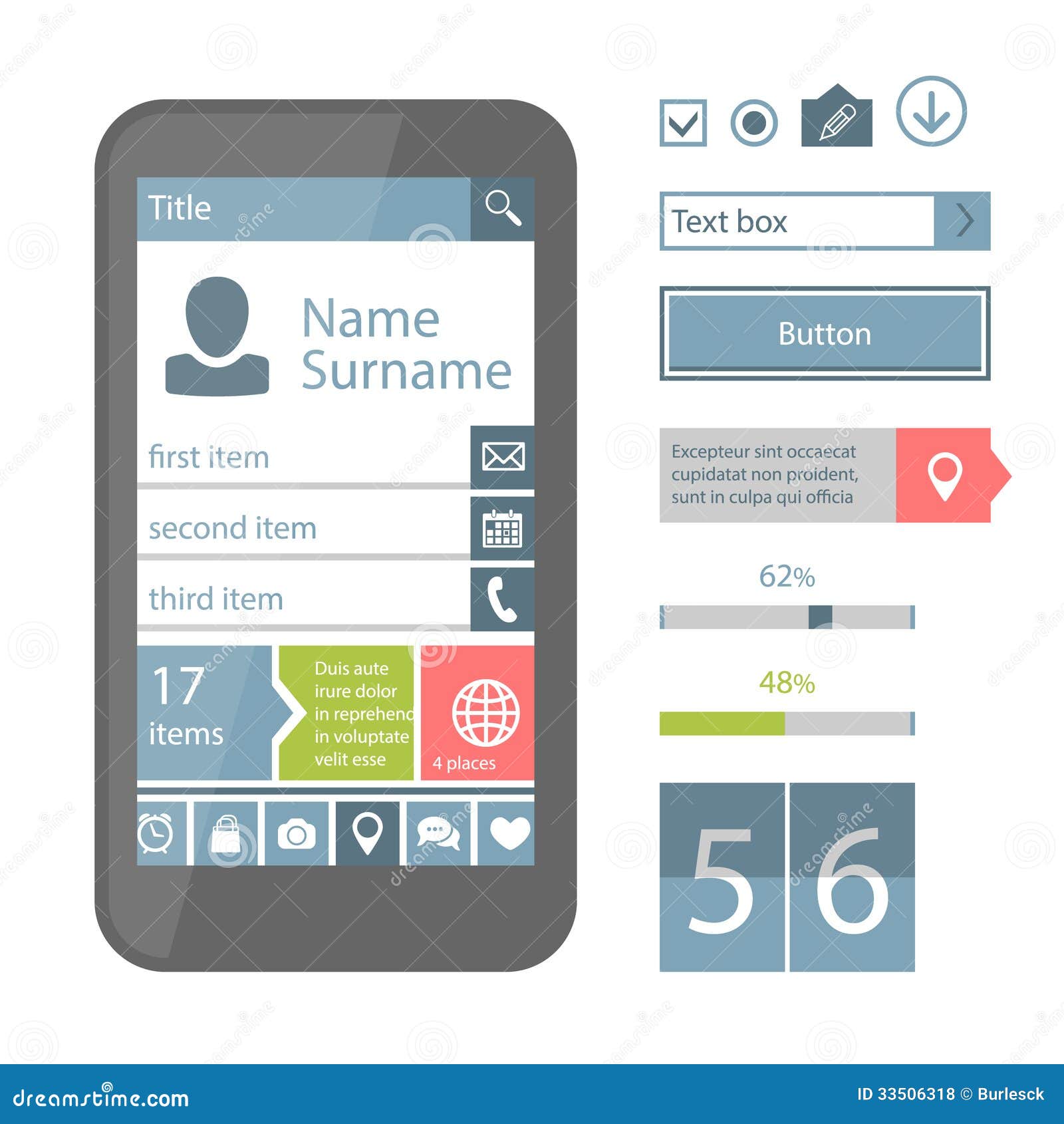 Mobile flat UI elements stock vector. Illustration of elements - 33506318