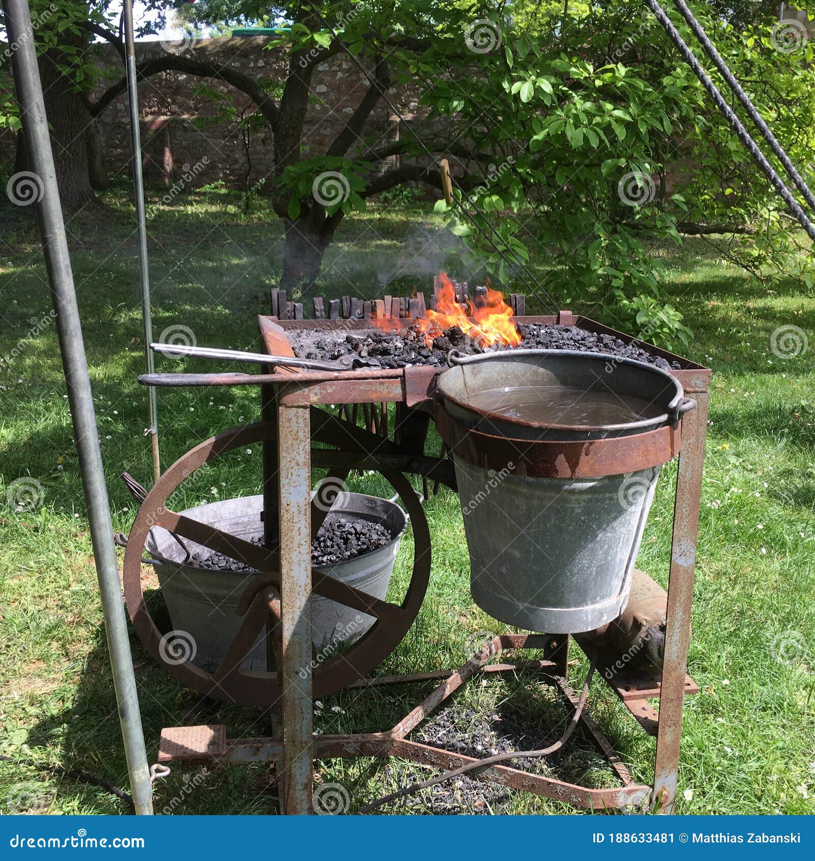 Mobile Forge with Charcoal and Blazing Forge Fire Stock Image - Image ...