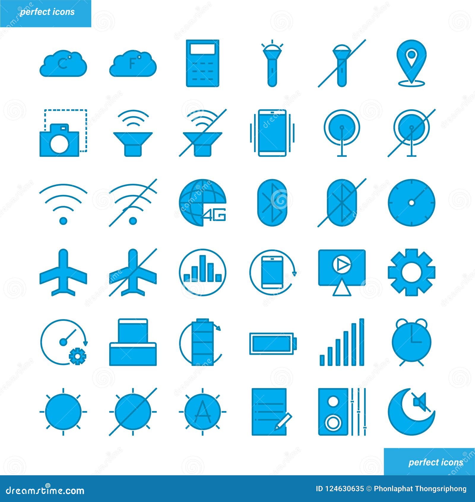 Mobile Function Blue Icons Set Style Stock Vector - Illustration of ...