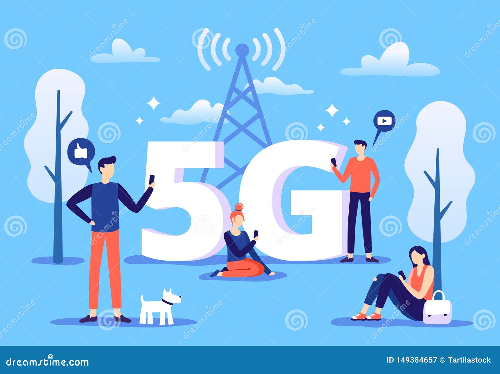 Mobile 5g Connection. People with Smartphones Use High Speed Internet ...