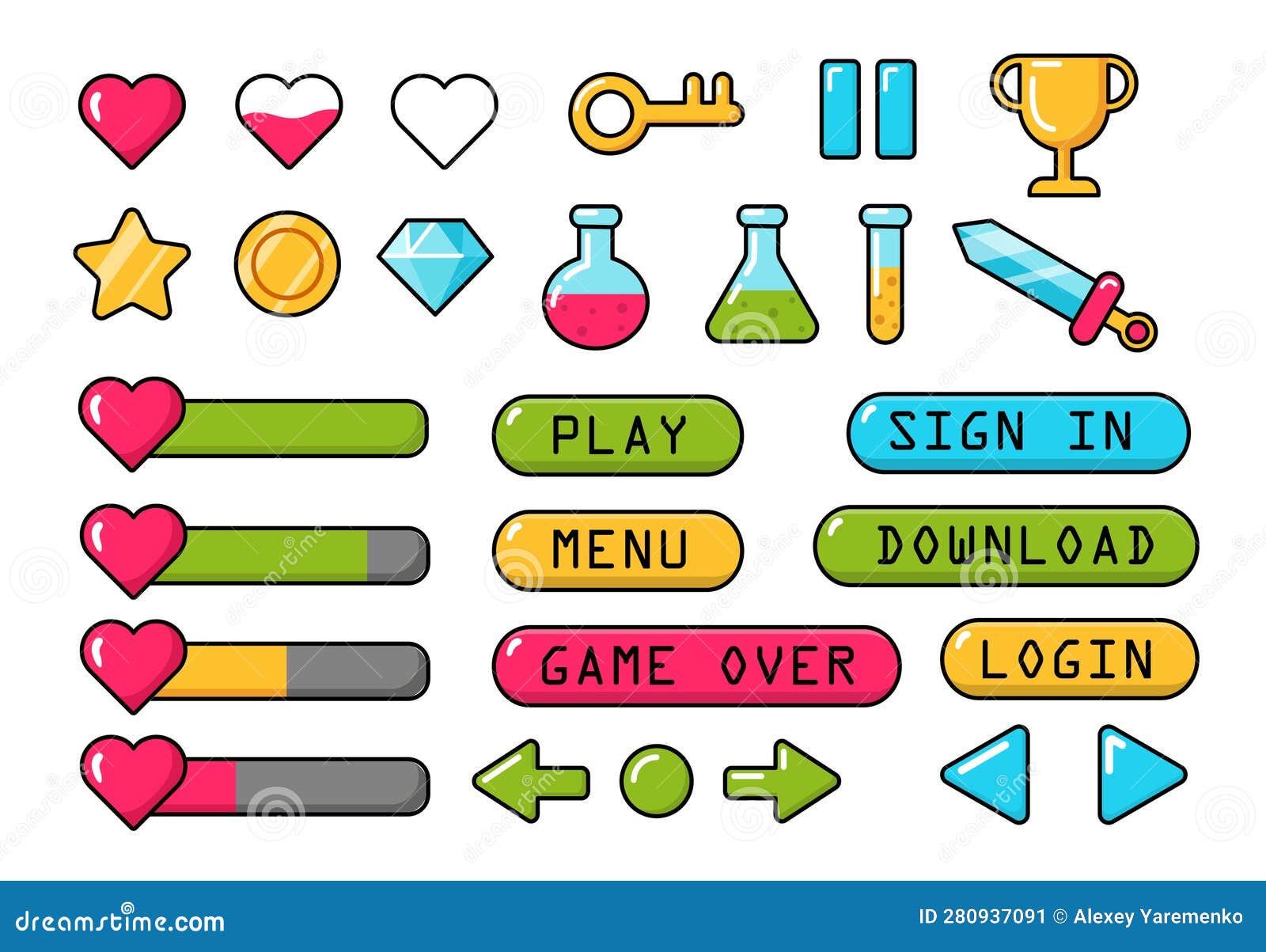 Mobile Game Buttons Vector Set Stock Vector - Illustration of account ...