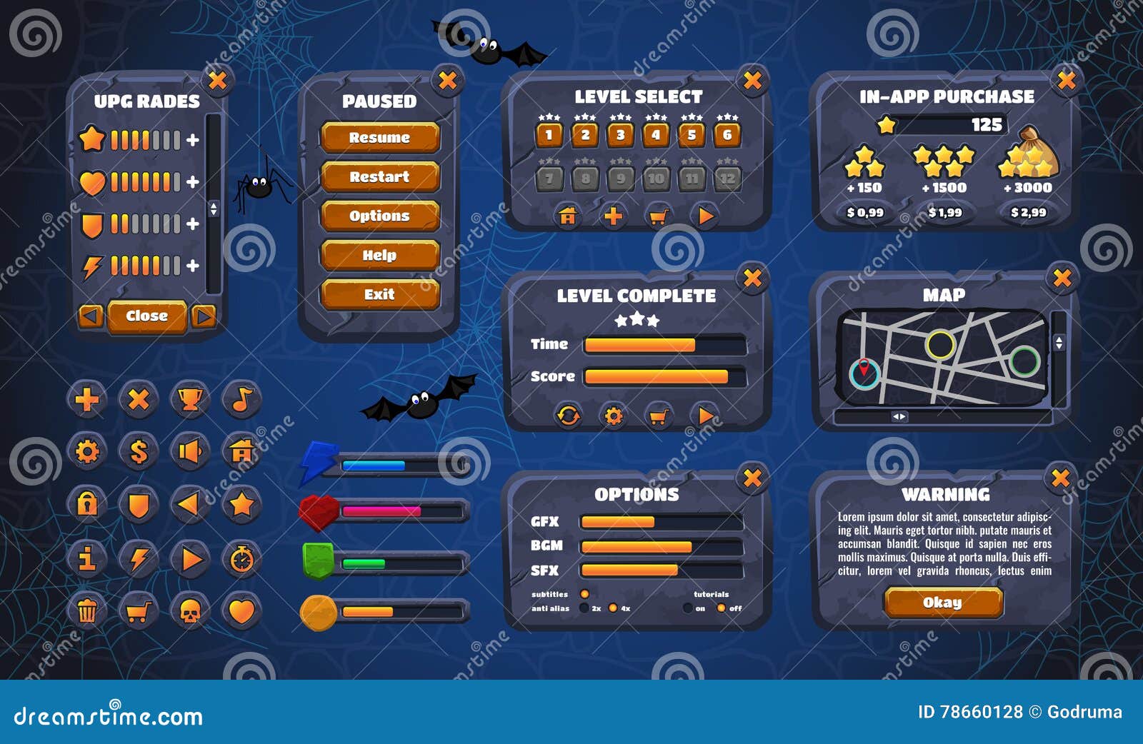 Mobile Game Graphical User Interface Gui Design Buttons And Icons
