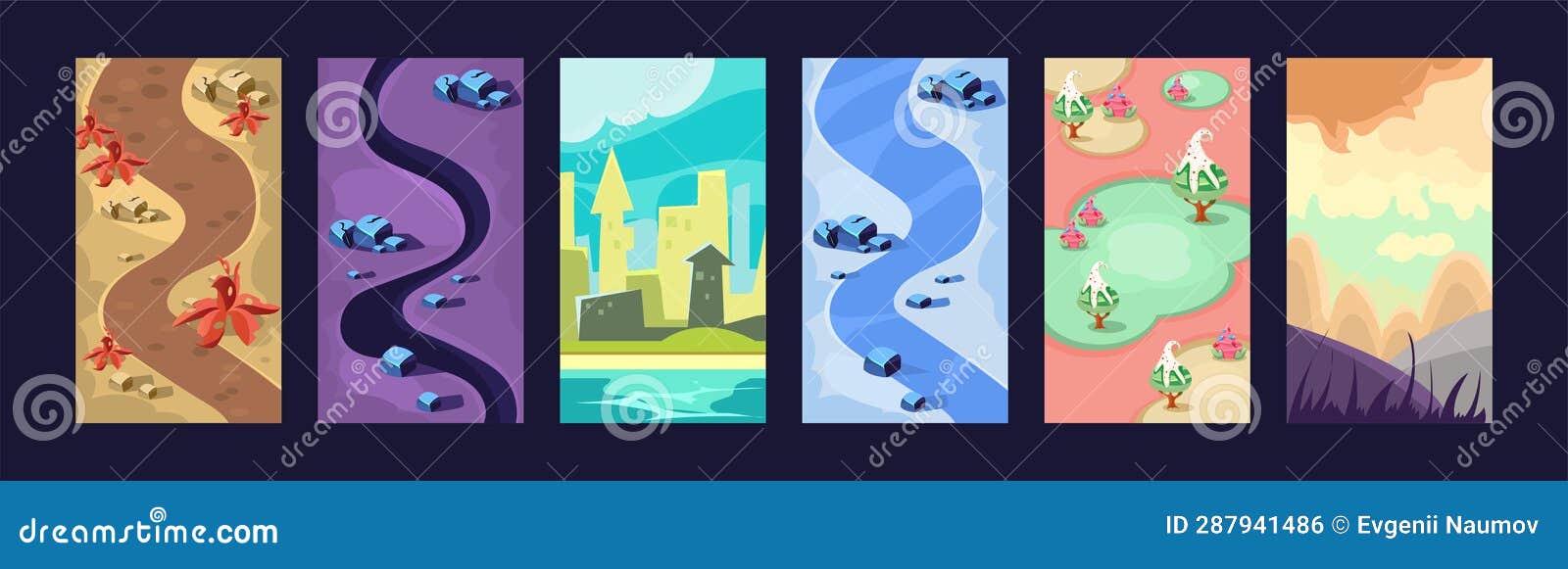 Mobile Game Vertical Backgrounds and Scenery Vector Set Stock Vector ...