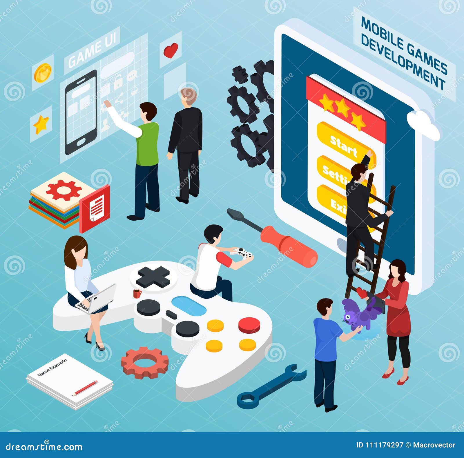 Mobile Games Development Isometric Composition Stock Vector ...