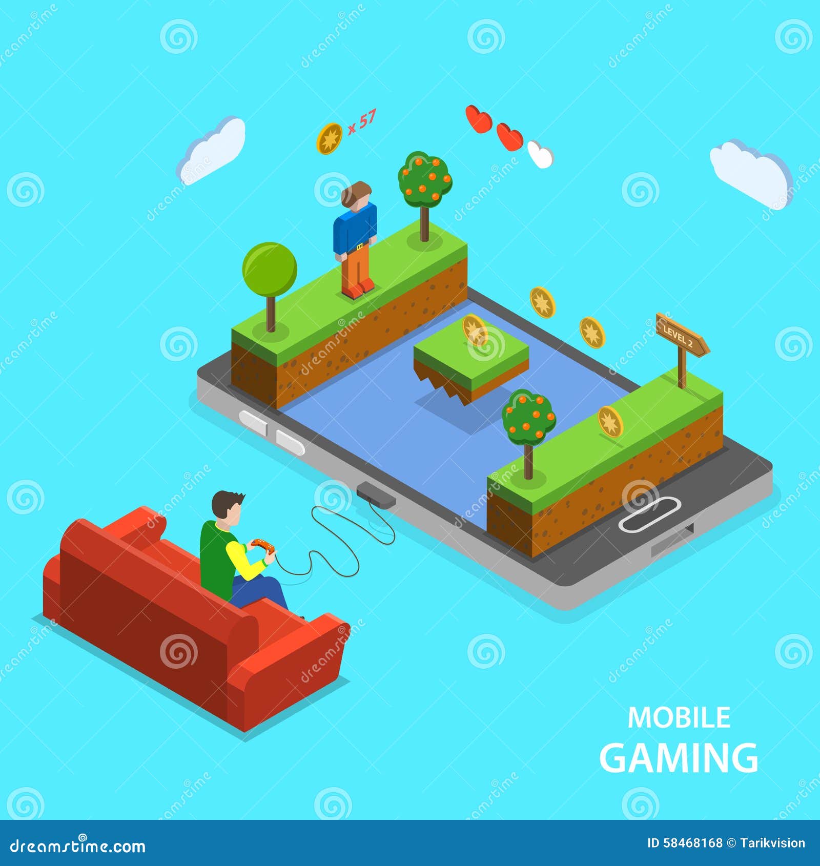 Mobile Gaming Flat Isometric Vector Concept. Stock Vector ...