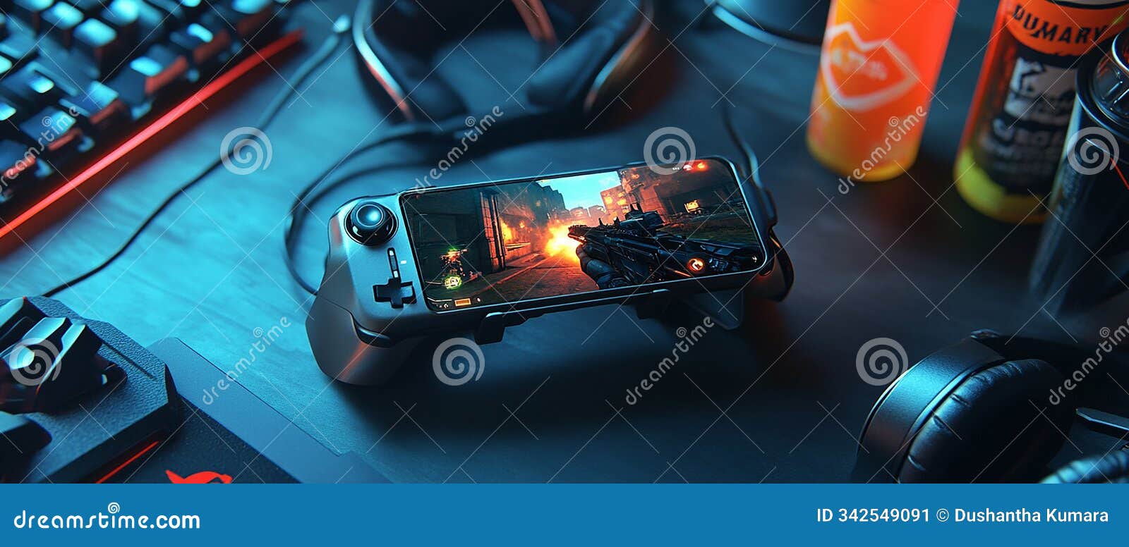 A Mobile Gaming Setup with a Phone Mounted on a Controller, Ready for ...