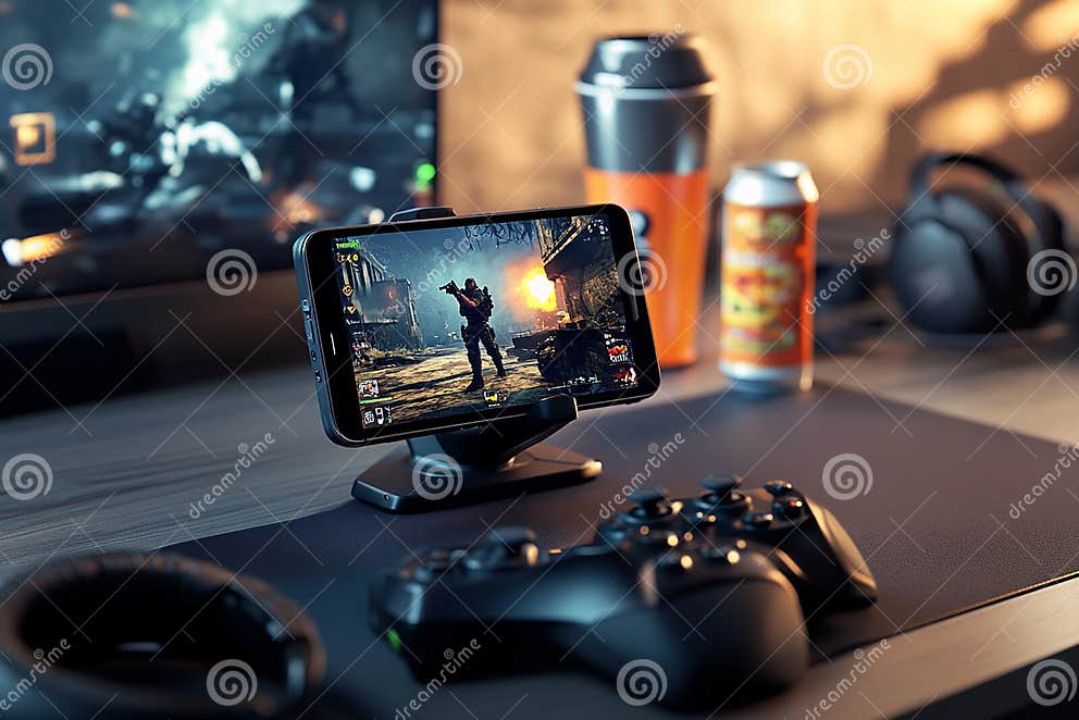 A Mobile Gaming Setup with a Phone Mounted on a Controller, Ready for ...