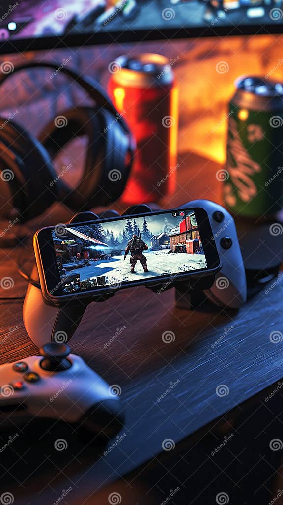 A Mobile Gaming Setup with a Phone Mounted on a Controller, Ready for ...