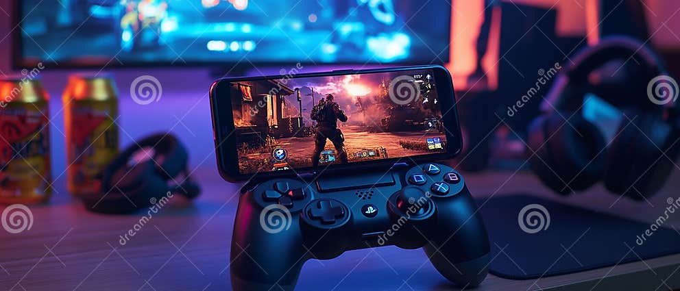 A Mobile Gaming Setup with a Phone Mounted on a Controller, Ready for ...