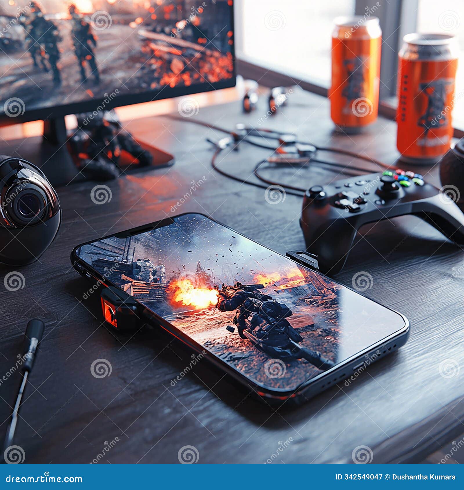 A Mobile Gaming Setup with a Phone Mounted on a Controller, Ready for ...