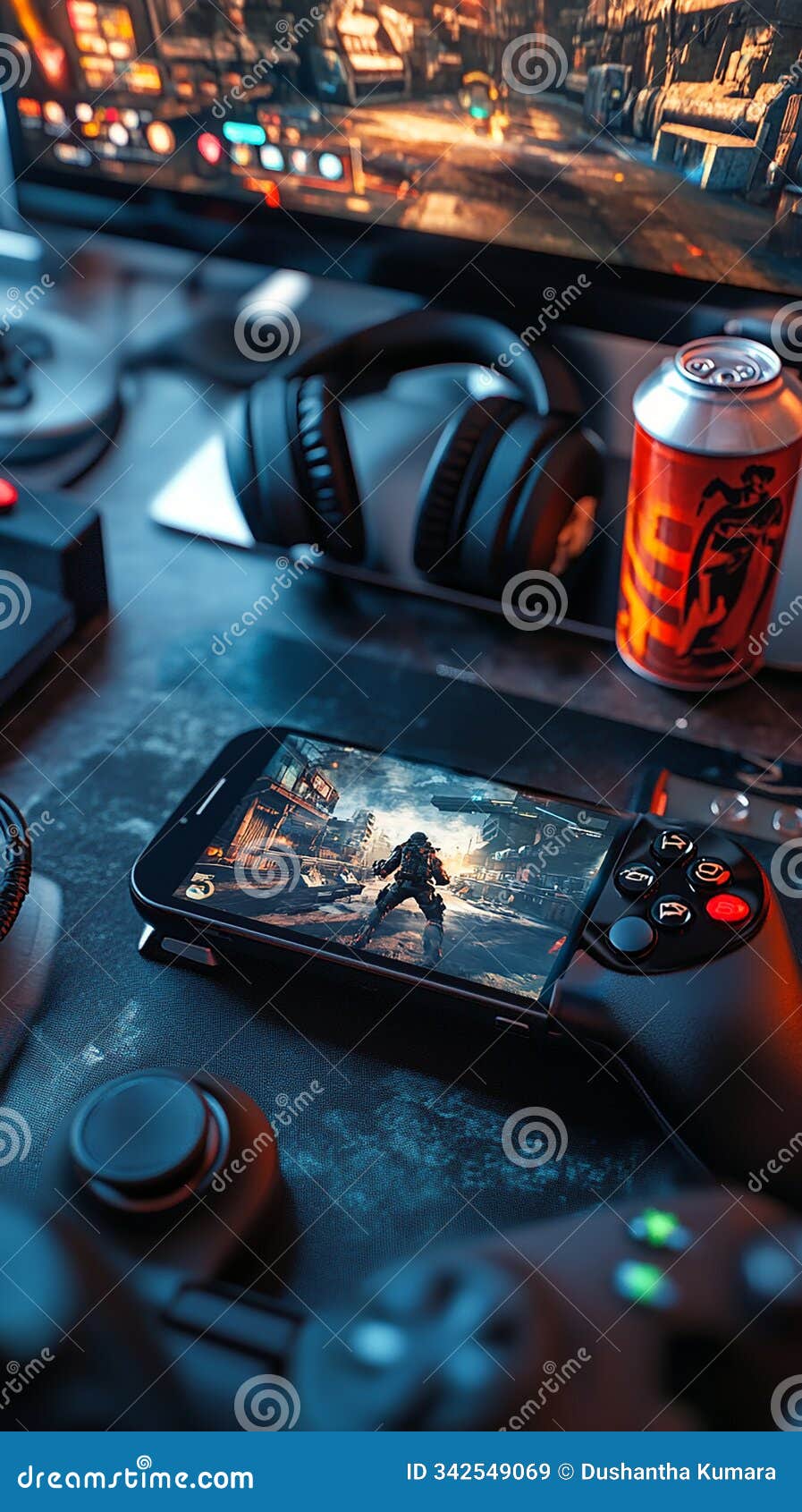 A Mobile Gaming Setup with a Phone Mounted on a Controller, Ready for ...