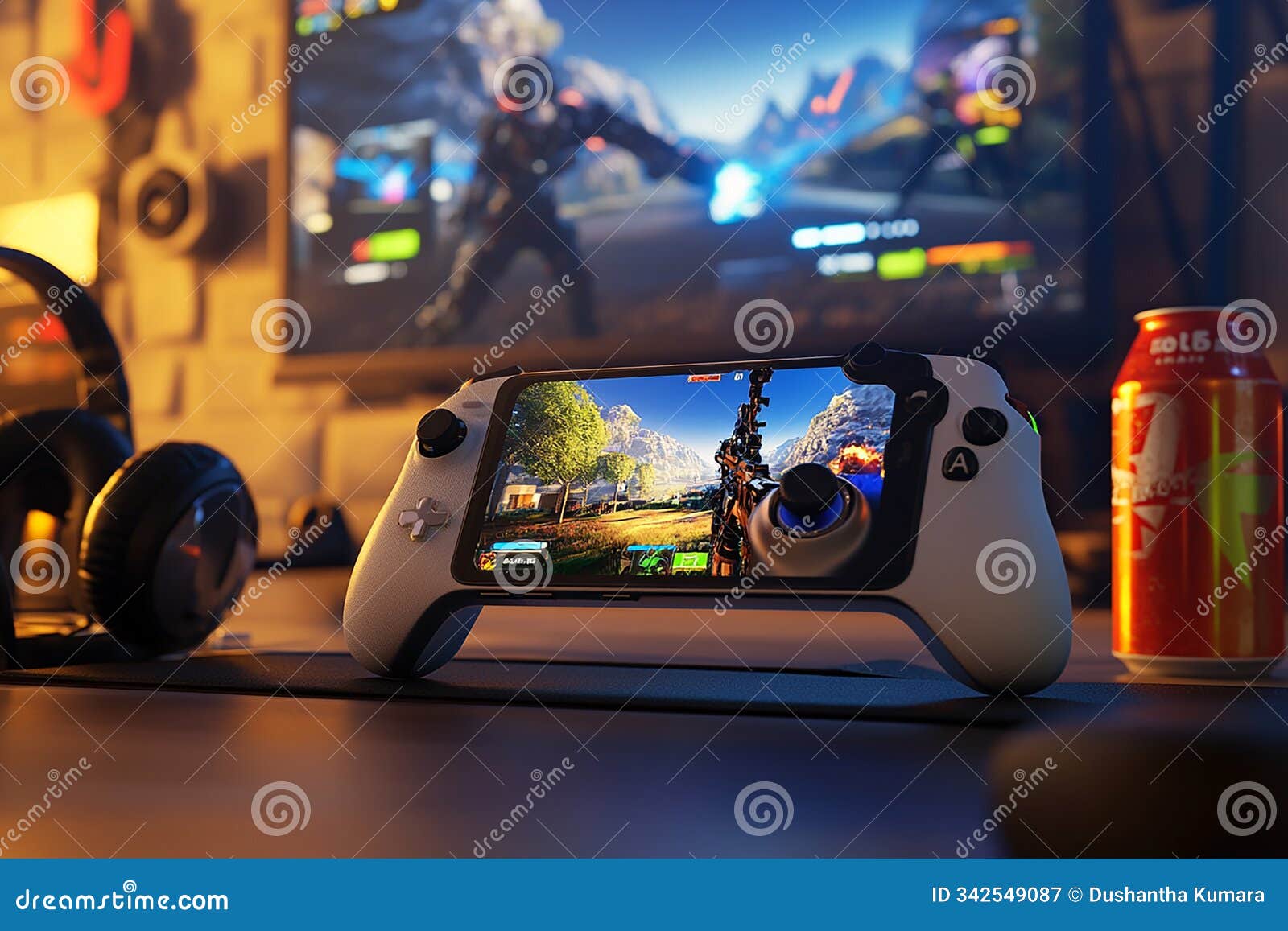 A Mobile Gaming Setup with a Phone Mounted on a Controller, Ready for ...