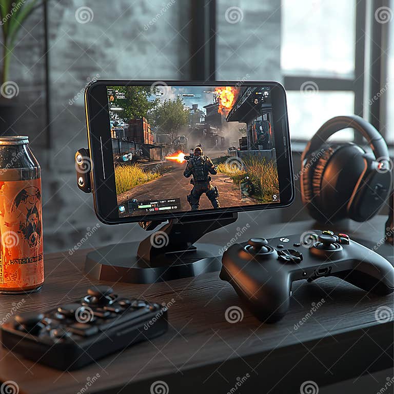 A Mobile Gaming Setup with a Phone Mounted on a Controller, Ready for ...