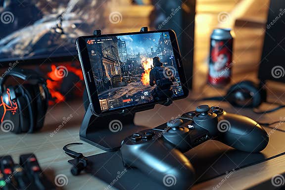 A Mobile Gaming Setup with a Phone Mounted on a Controller, Ready for ...