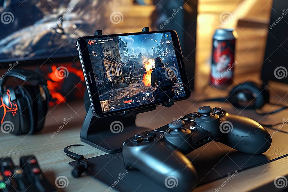 A Mobile Gaming Setup with a Phone Mounted on a Controller, Ready for ...