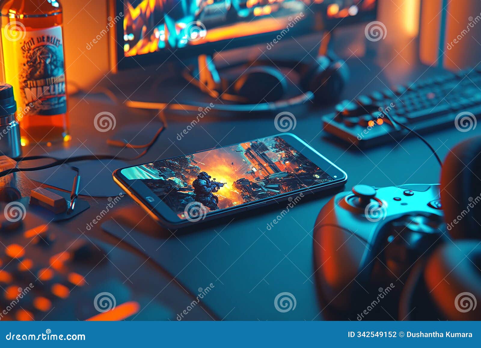 A Mobile Gaming Setup with a Phone Mounted on a Controller, Ready for ...