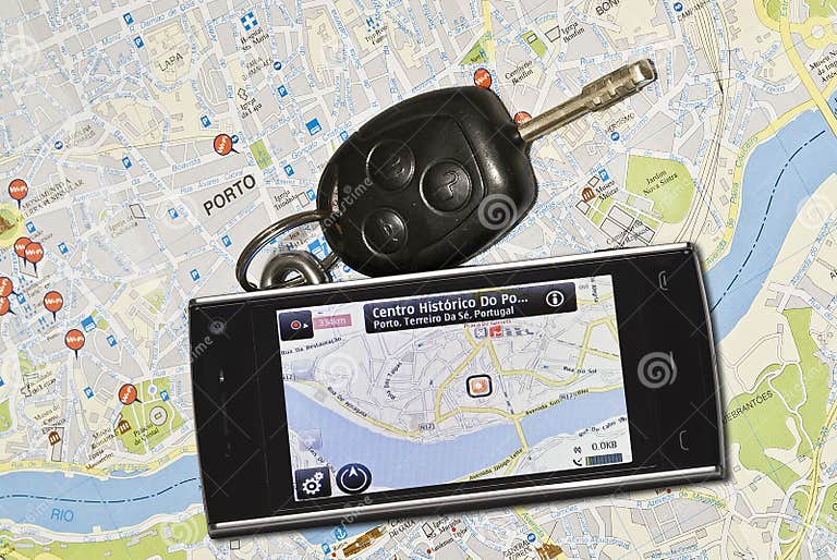 A Mobile GPS and the Car Keys. Stock Photo - Image of navigator, login ...