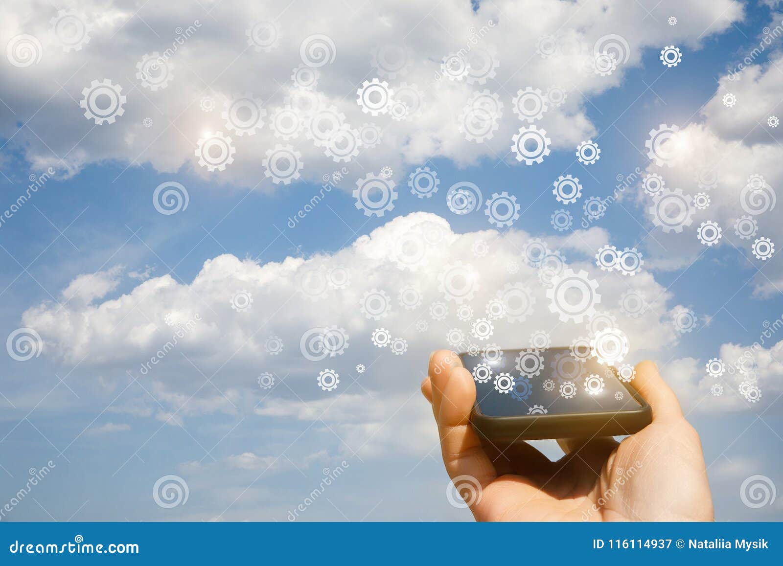 Mobile on the Background of the Cloud Data. Stock Image - Image of ...