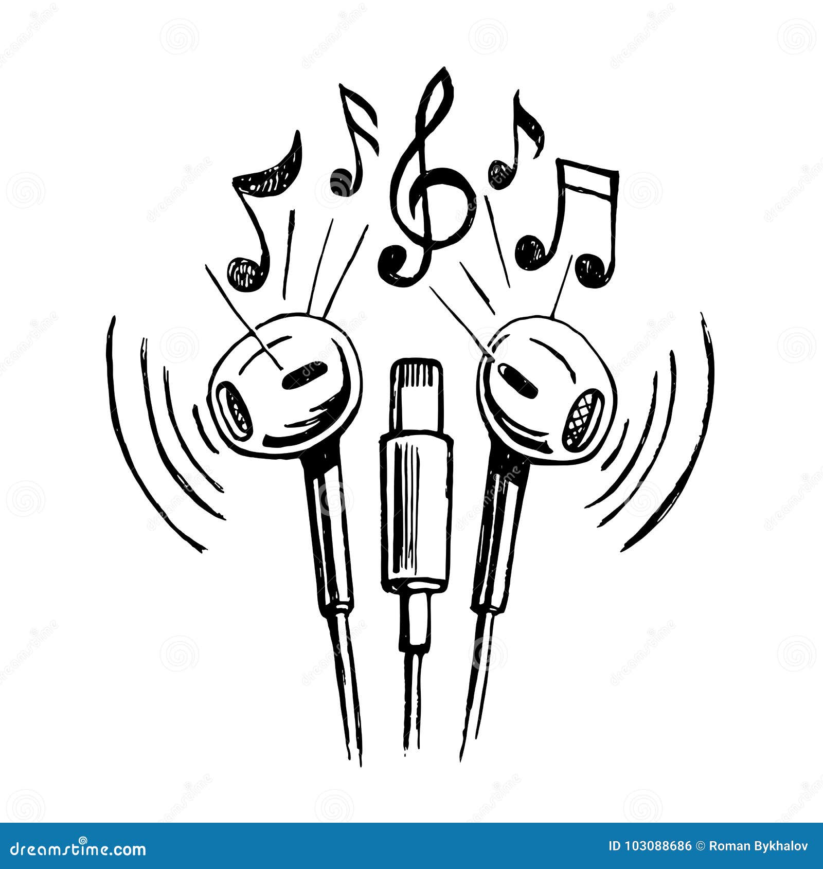 Mobile Headphones Doodle Sketch Stock Vector - Illustration of listen ...