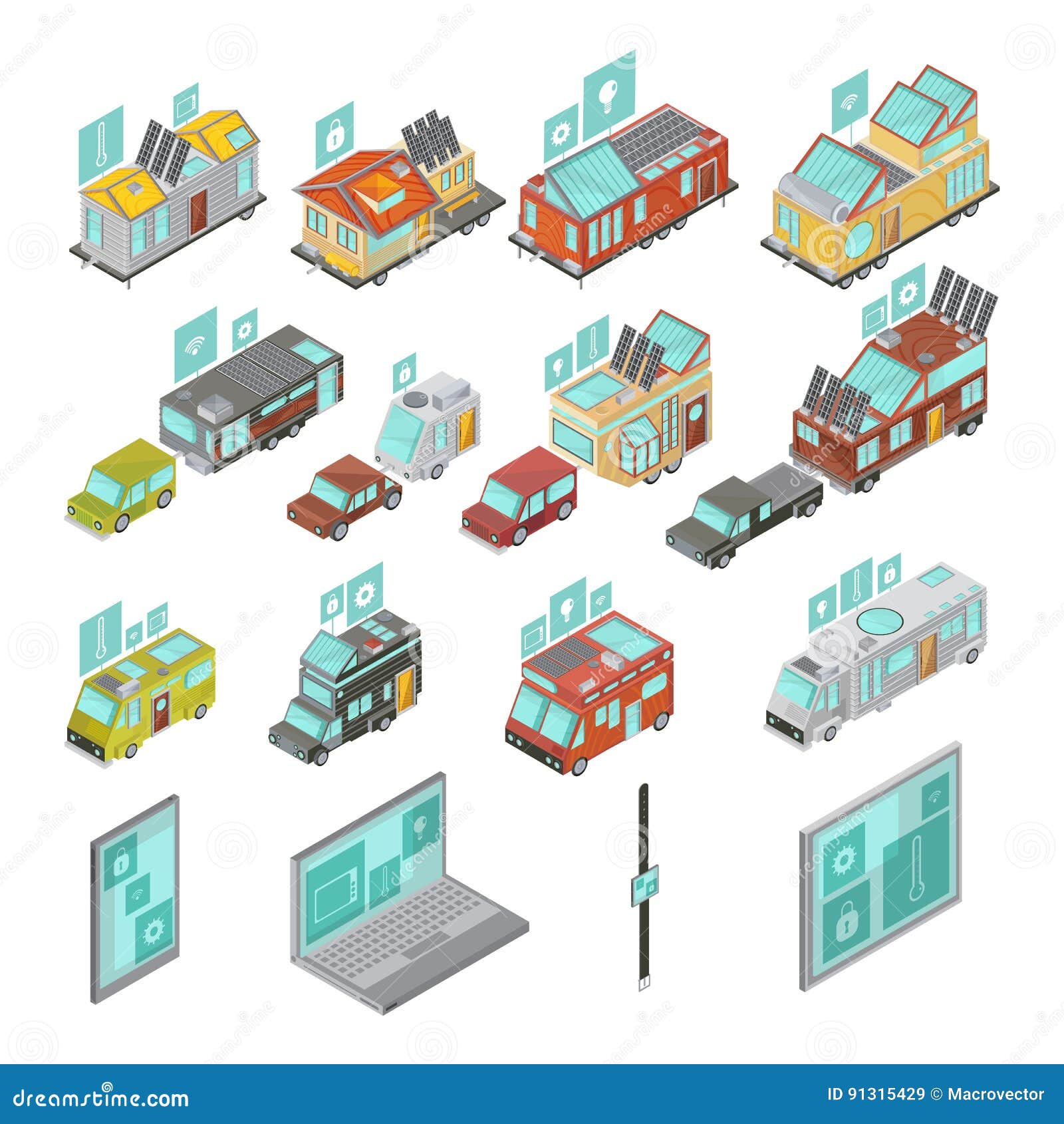 Mobile Homes Isometric Set stock vector. Illustration of home - 91315429