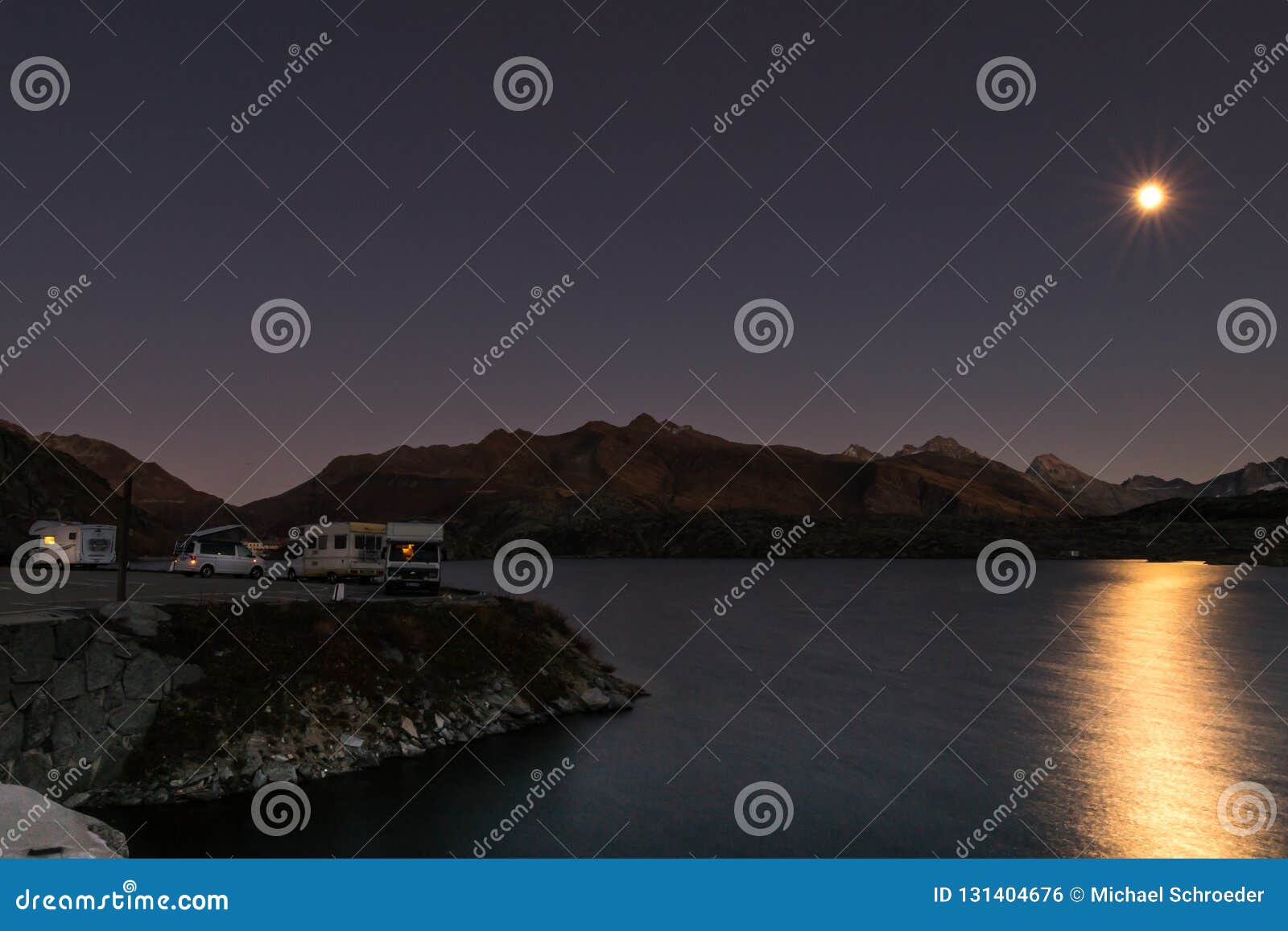 Mobile Homes at Night in the Swiss Alps Stock Photo - Image of moon ...