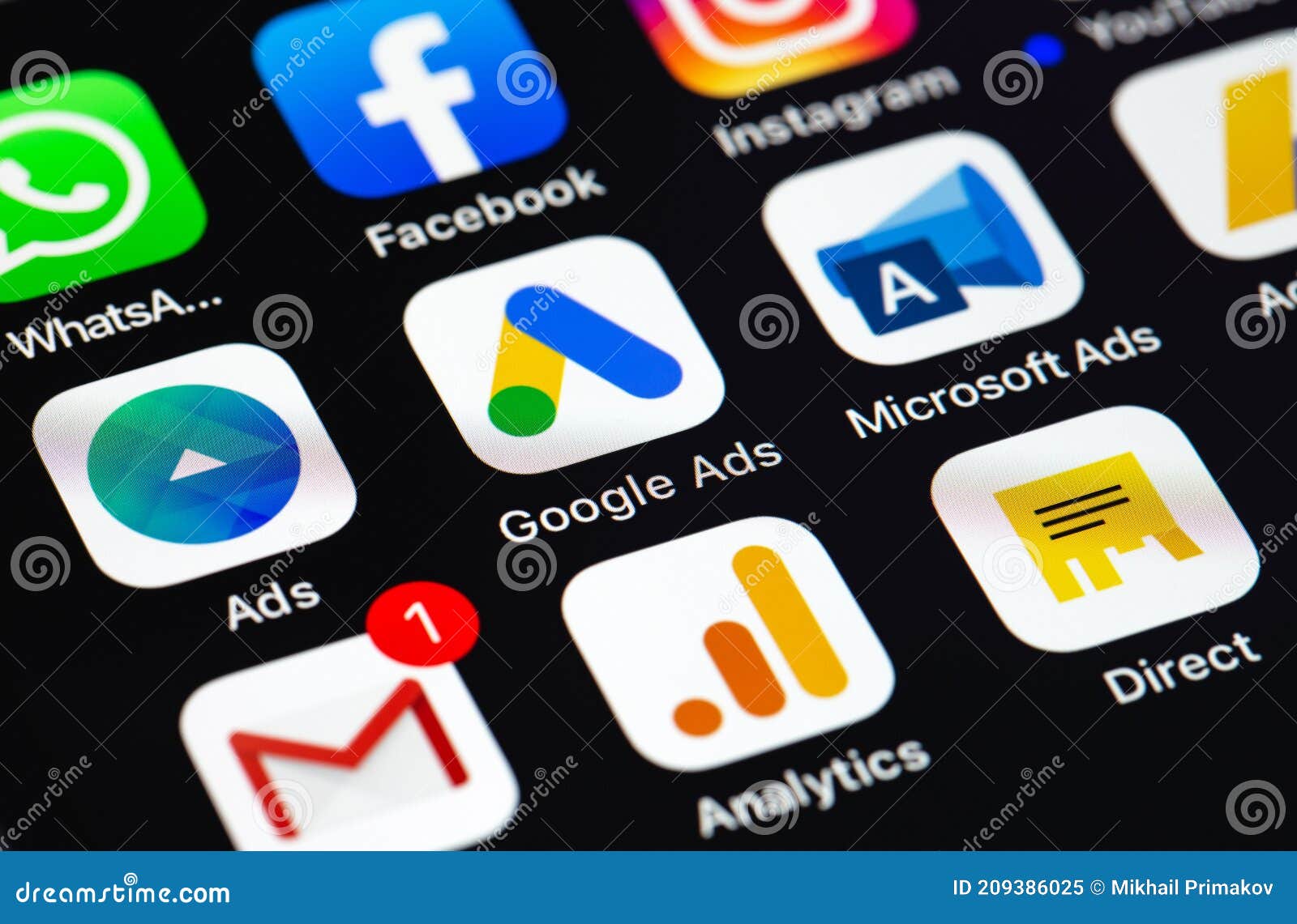Mobile Icon App. Facebook, Microsoft Ads, Google Ads Icons App on the ...