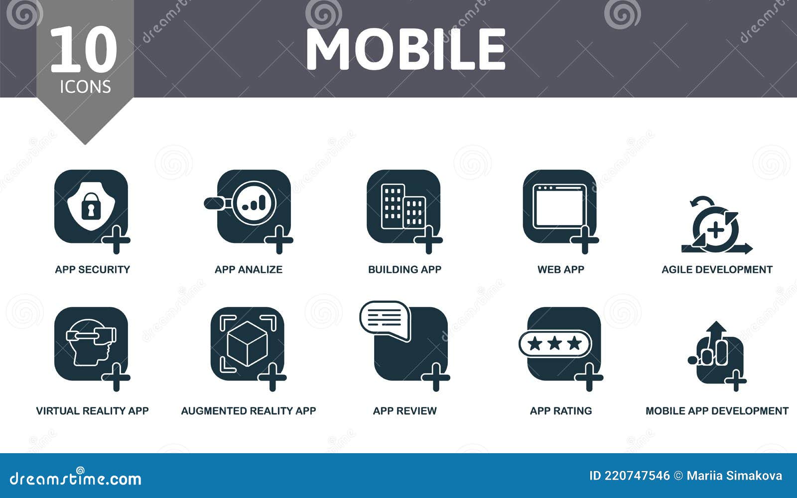 Mobile Icon Set. Contains Editable Icons Mobile App Development Theme ...