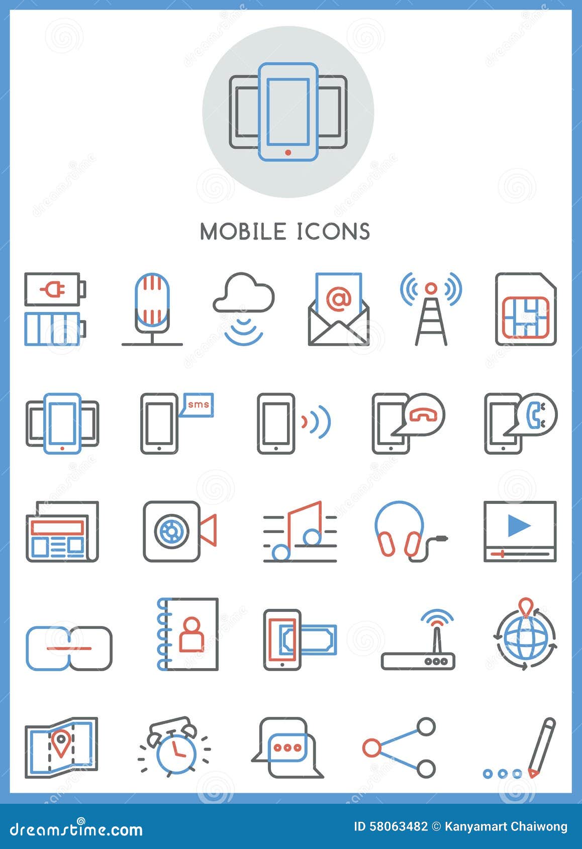 Mobile icons set stock vector. Illustration of media - 58063482