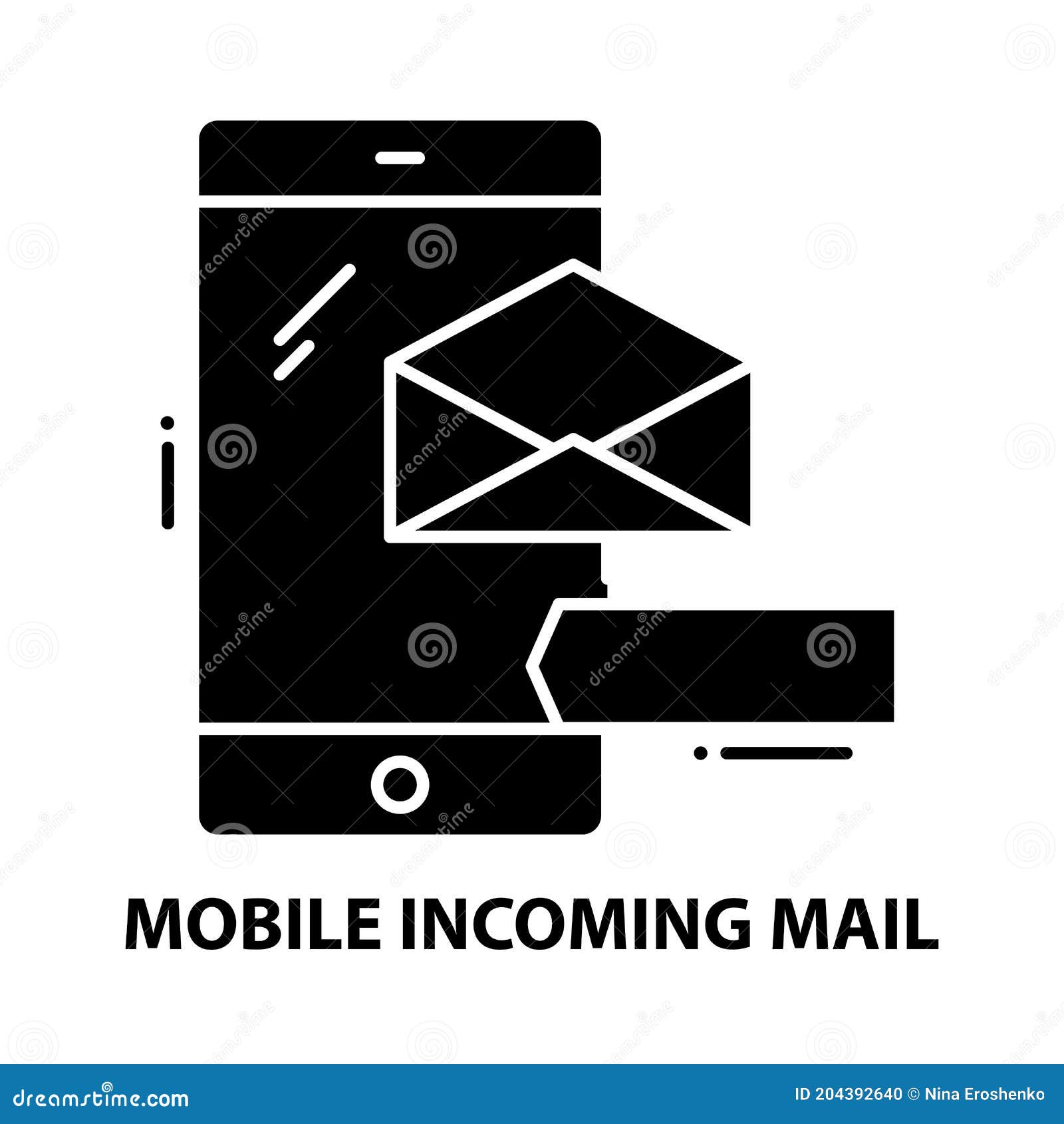 Mobile Incoming Mail Icon, Black Vector Sign with Editable Strokes ...