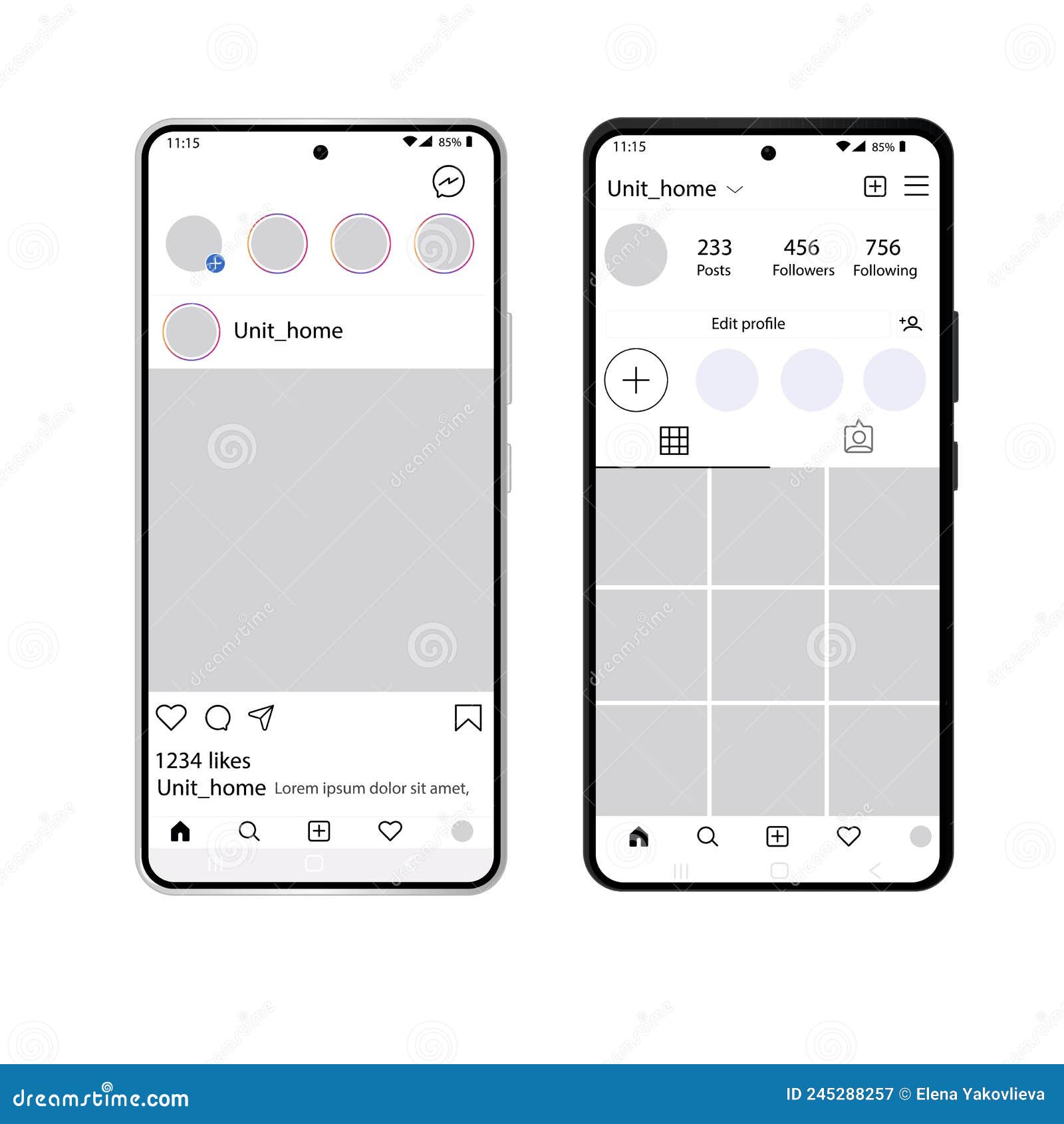 Mobile Instagram Interface Template in Black and White Stock Vector ...