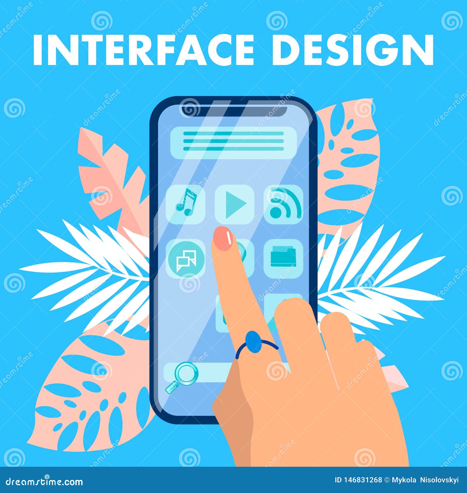 Mobile Interface Design Flat Vector Banner Concept Stock Vector ...