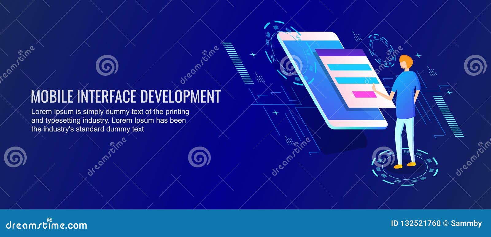 Mobile Interface Development, Application, Programmer Working on Mobile App Development Concept ...