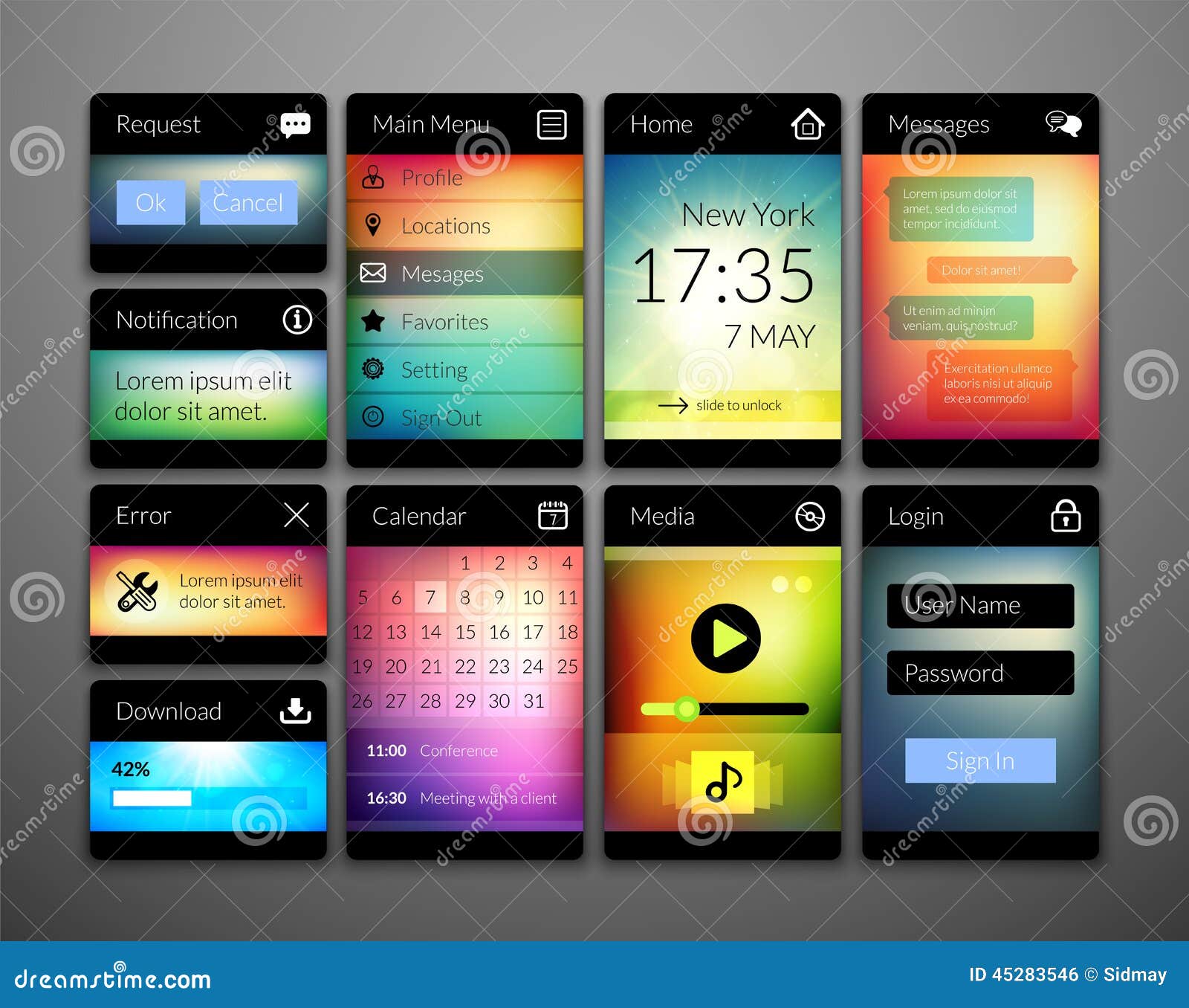 Mobile Interface Elements with Colorful Wallpaper Stock Vector ...