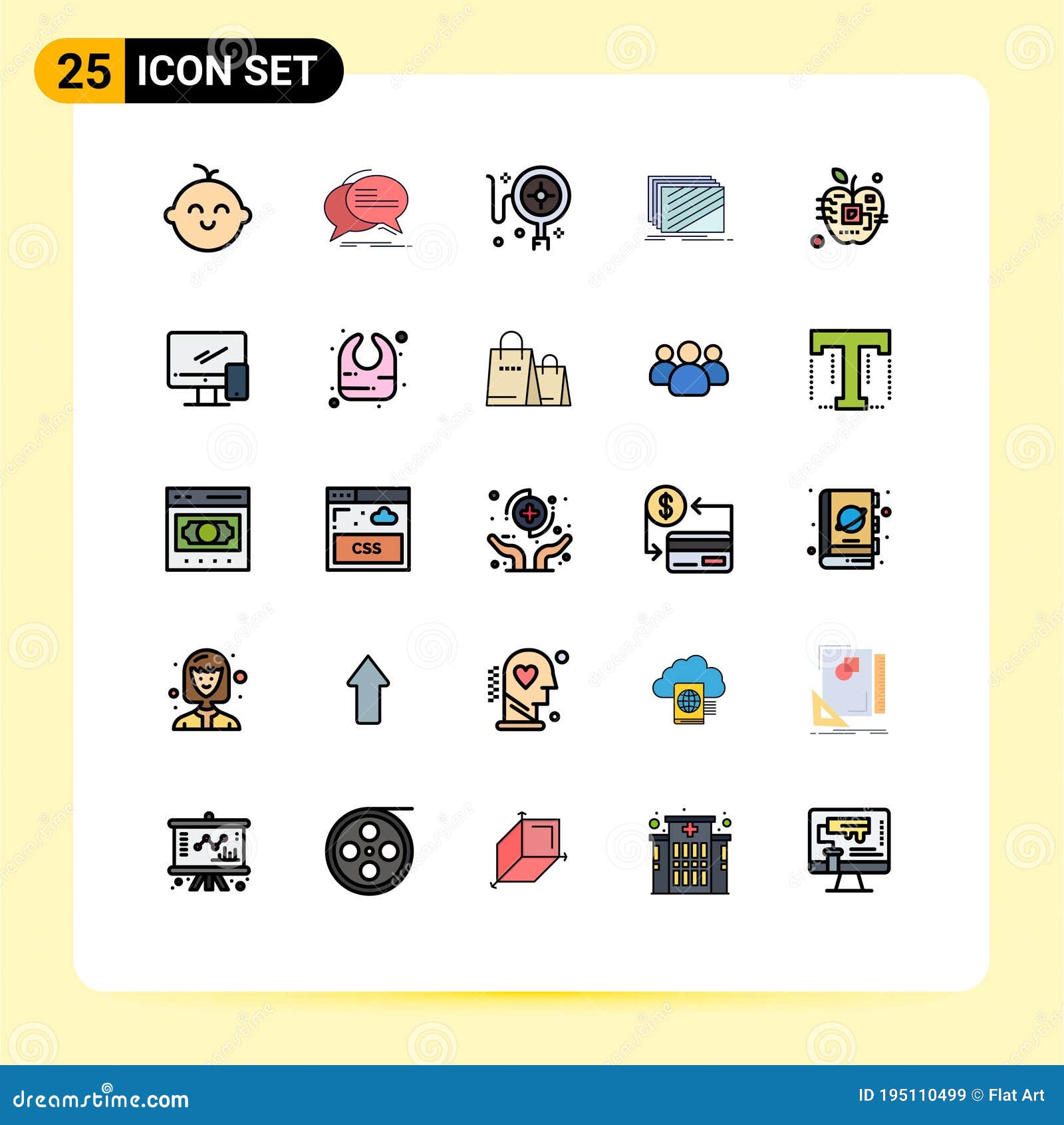 Mobile Interface Filled Line Flat Color Set of 25 Pictograms of ...