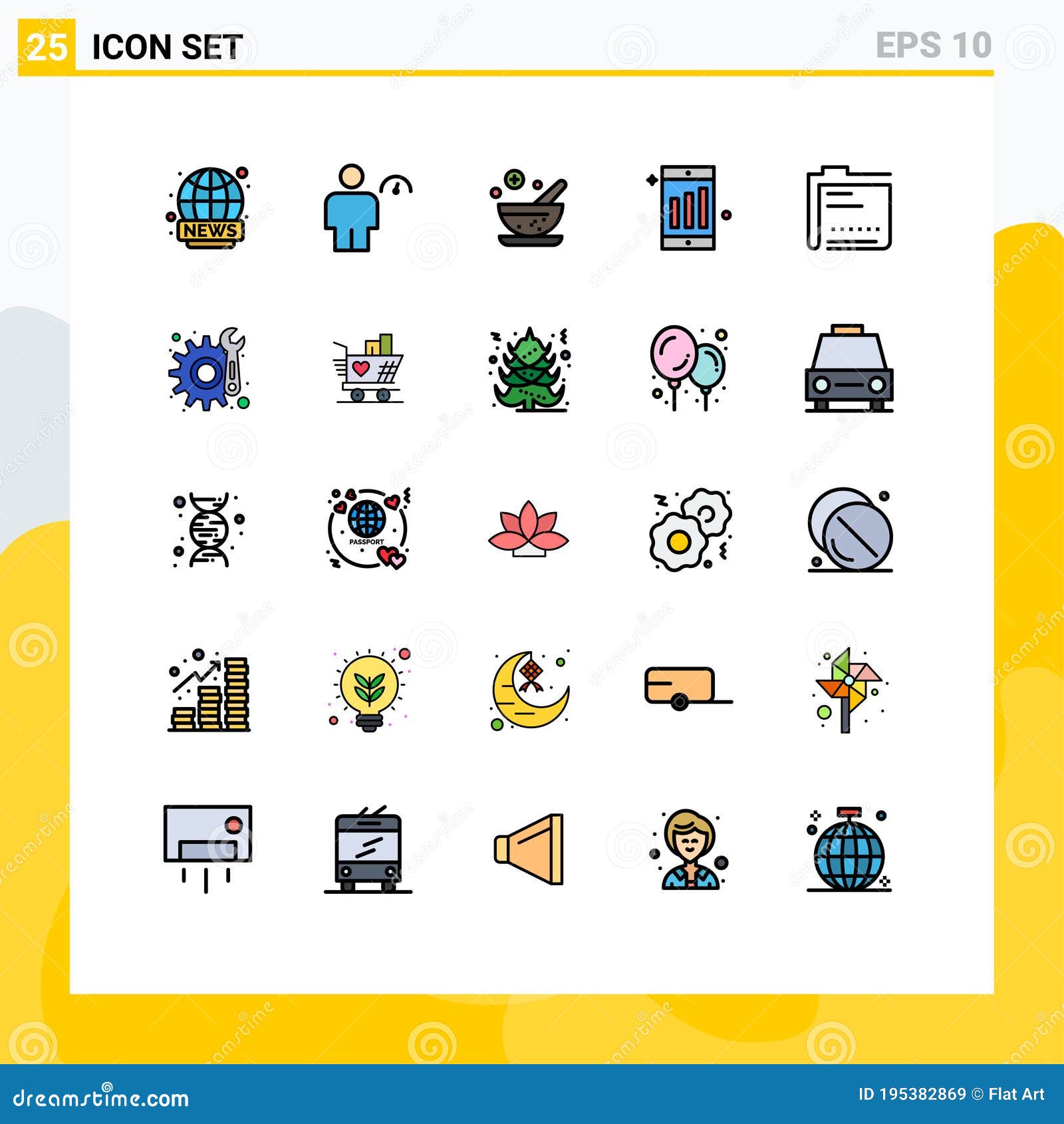 Mobile Interface Filled Line Flat Color Set of 25 Pictograms of Data ...