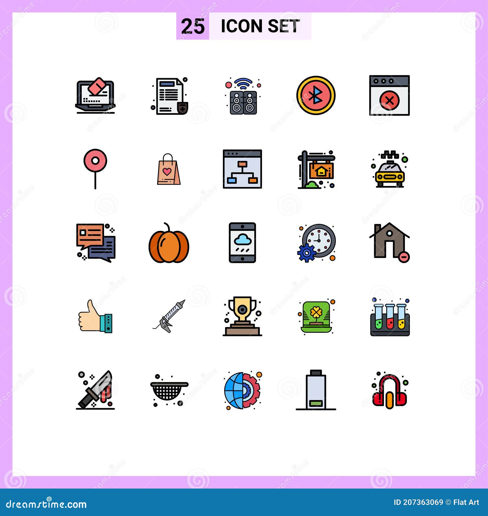 Mobile Interface Filled Line Flat Color Set of 25 Pictograms of Delete ...