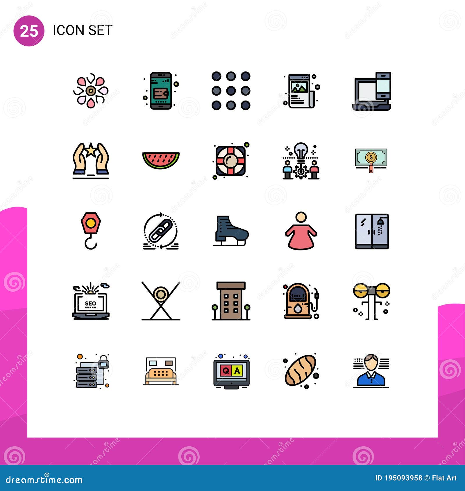 Mobile Interface Filled Line Flat Color Set of 25 Pictograms of Devices ...