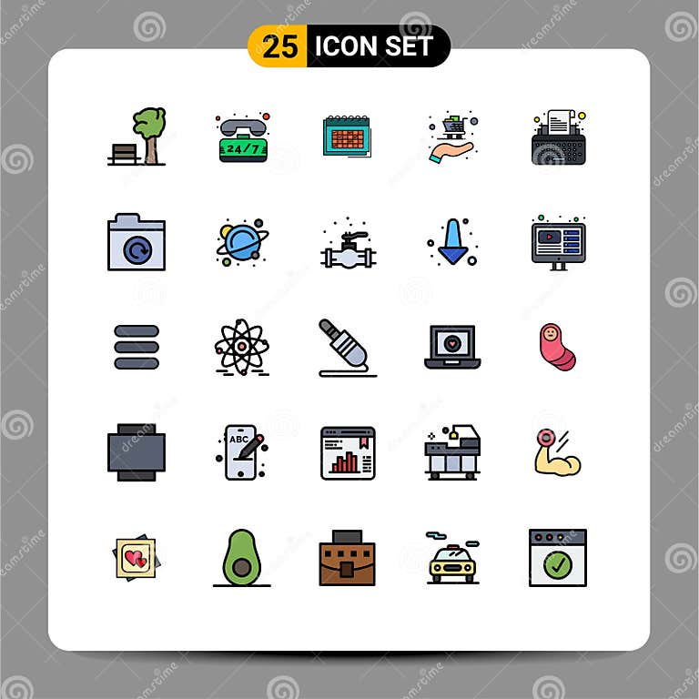 Mobile Interface Filled Line Flat Color Set of 25 Pictograms of ...