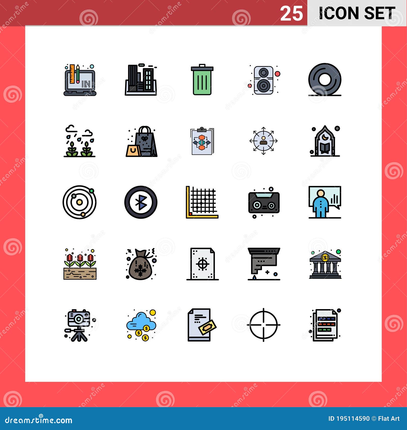 Mobile Interface Filled Line Flat Color Set of 25 Pictograms of Speaker ...