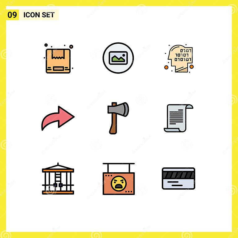 Mobile Interface Filledline Flat Color Set of 9 Pictograms of Building ...