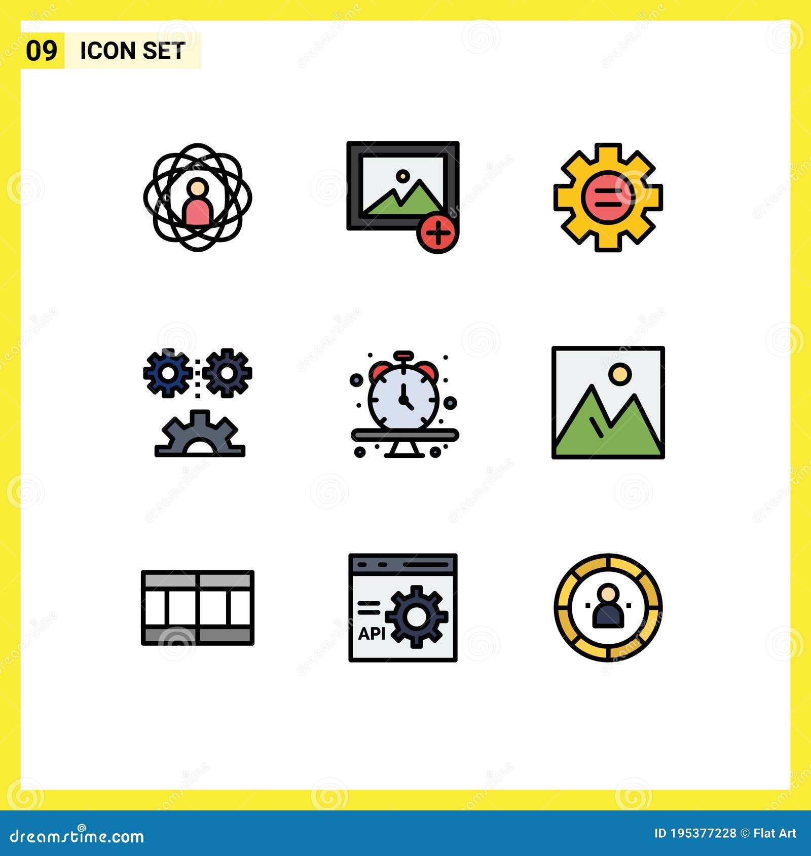 Mobile Interface Filledline Flat Color Set of 9 Pictograms of Clock ...