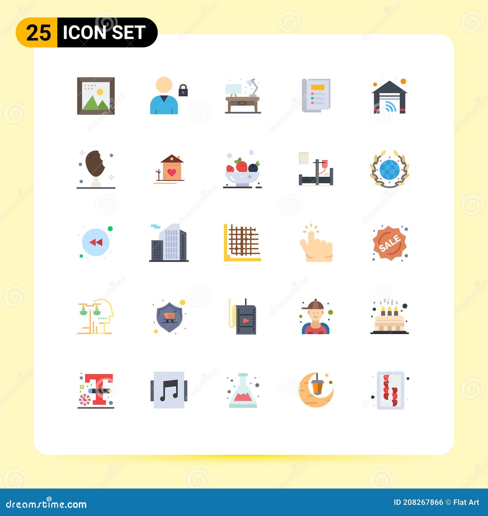 Mobile Interface Flat Color Set of 25 Pictograms of Home, Report, Home ...