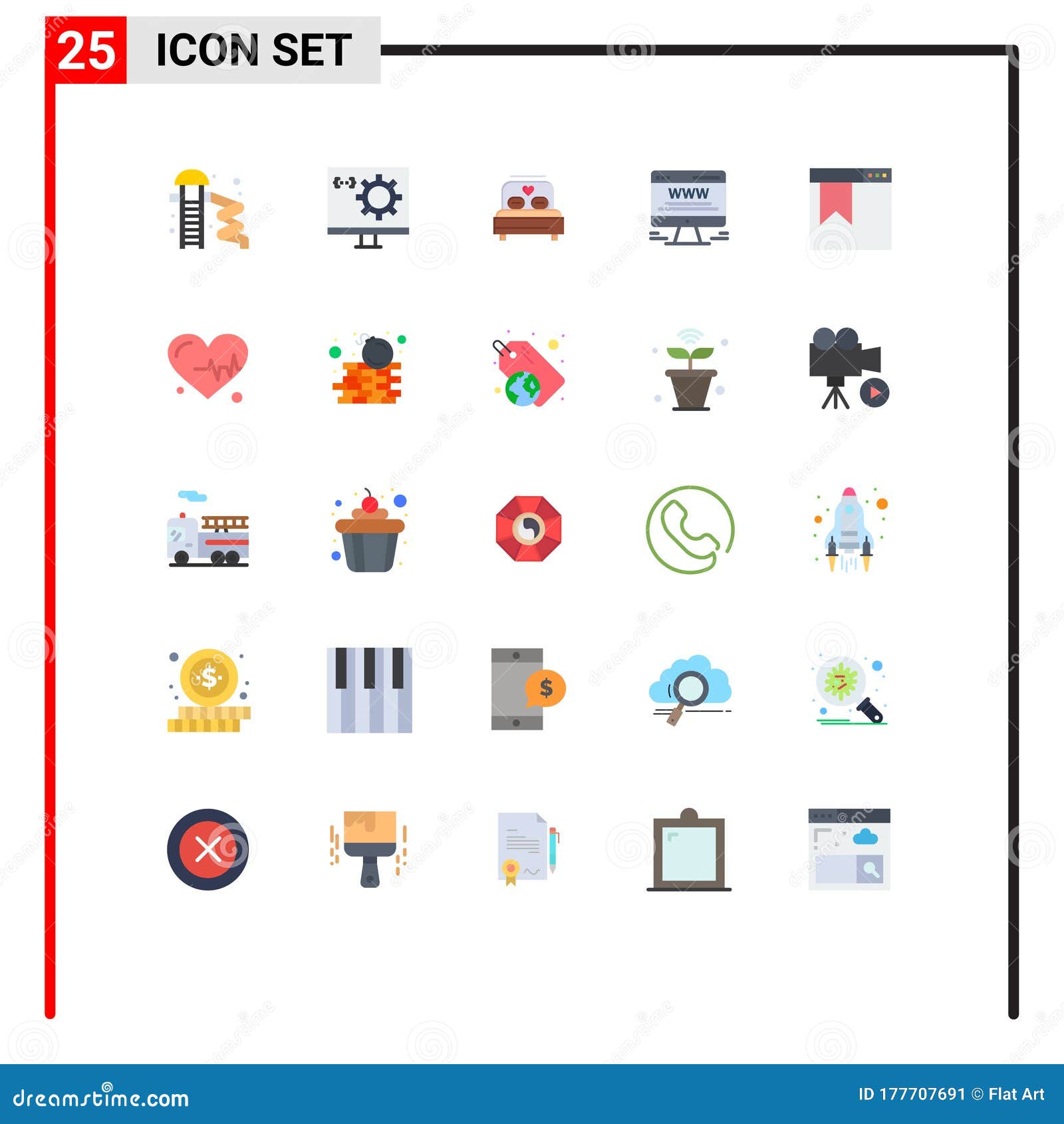 Mobile Interface Flat Color Set of 25 Pictograms of Bookmark, Board ...