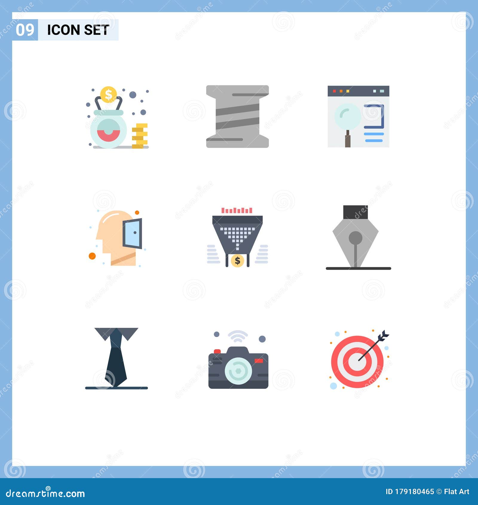 Mobile Interface Flat Color Set of 9 Pictograms of Data, Thinking ...