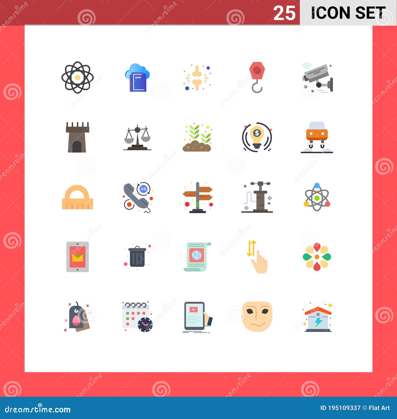 Mobile Interface Flat Color Set of 25 Pictograms of Iot, Camera, Brake ...