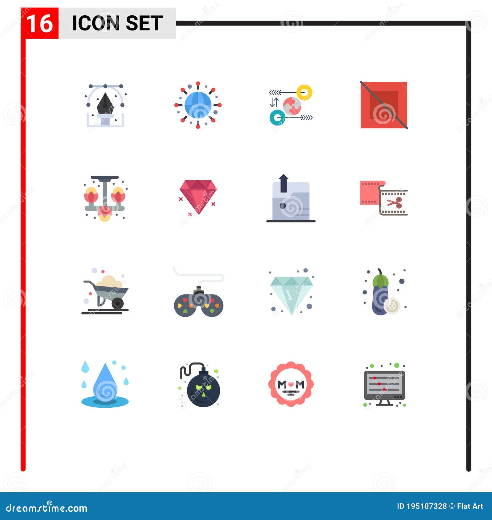 Pack of 16 Creative Flat Colors of Living, Diagonal, Puzzle, Design ...