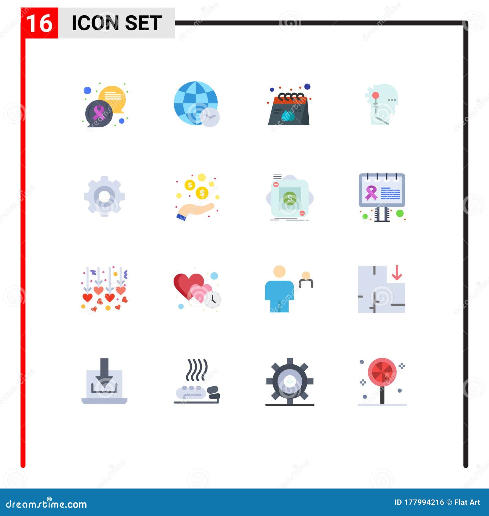 Mobile Interface Flat Color Set of 16 Pictograms of Processing, Human ...