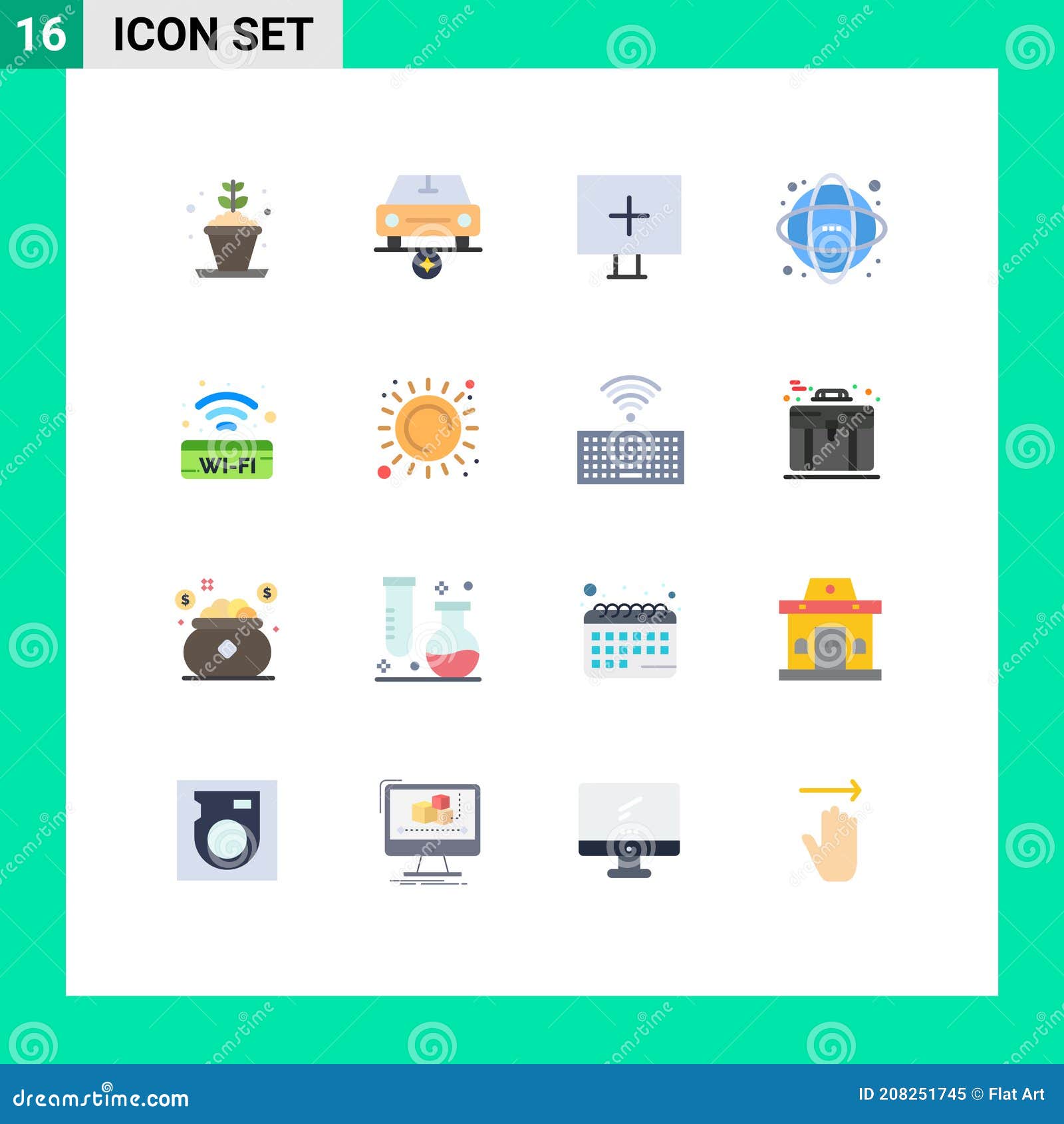 Mobile Interface Flat Color Set of 16 Pictograms of Public Sign ...