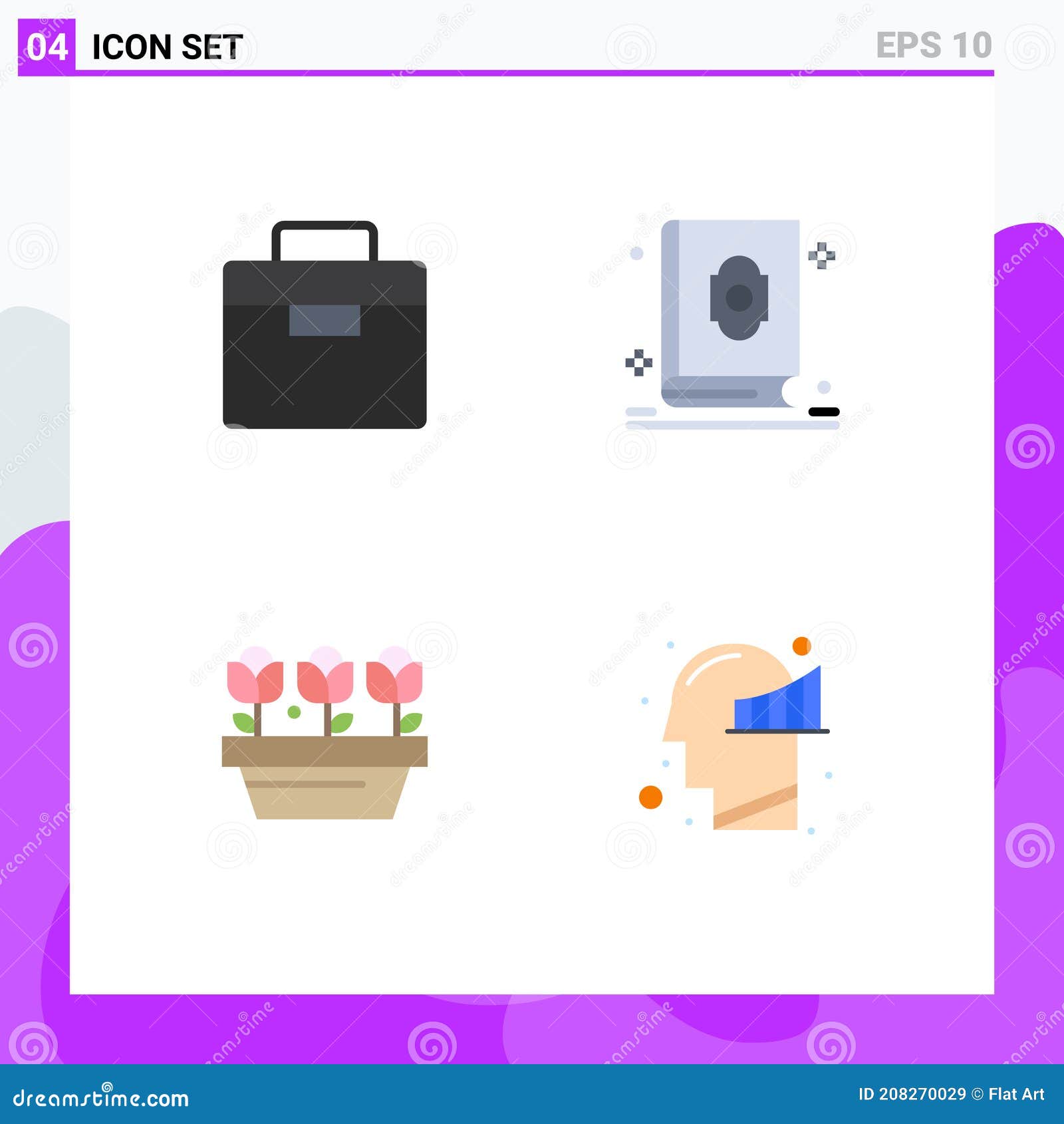 Mobile Interface Flat Icon Set of 4 Pictograms of Box, Flower, Toolbox ...