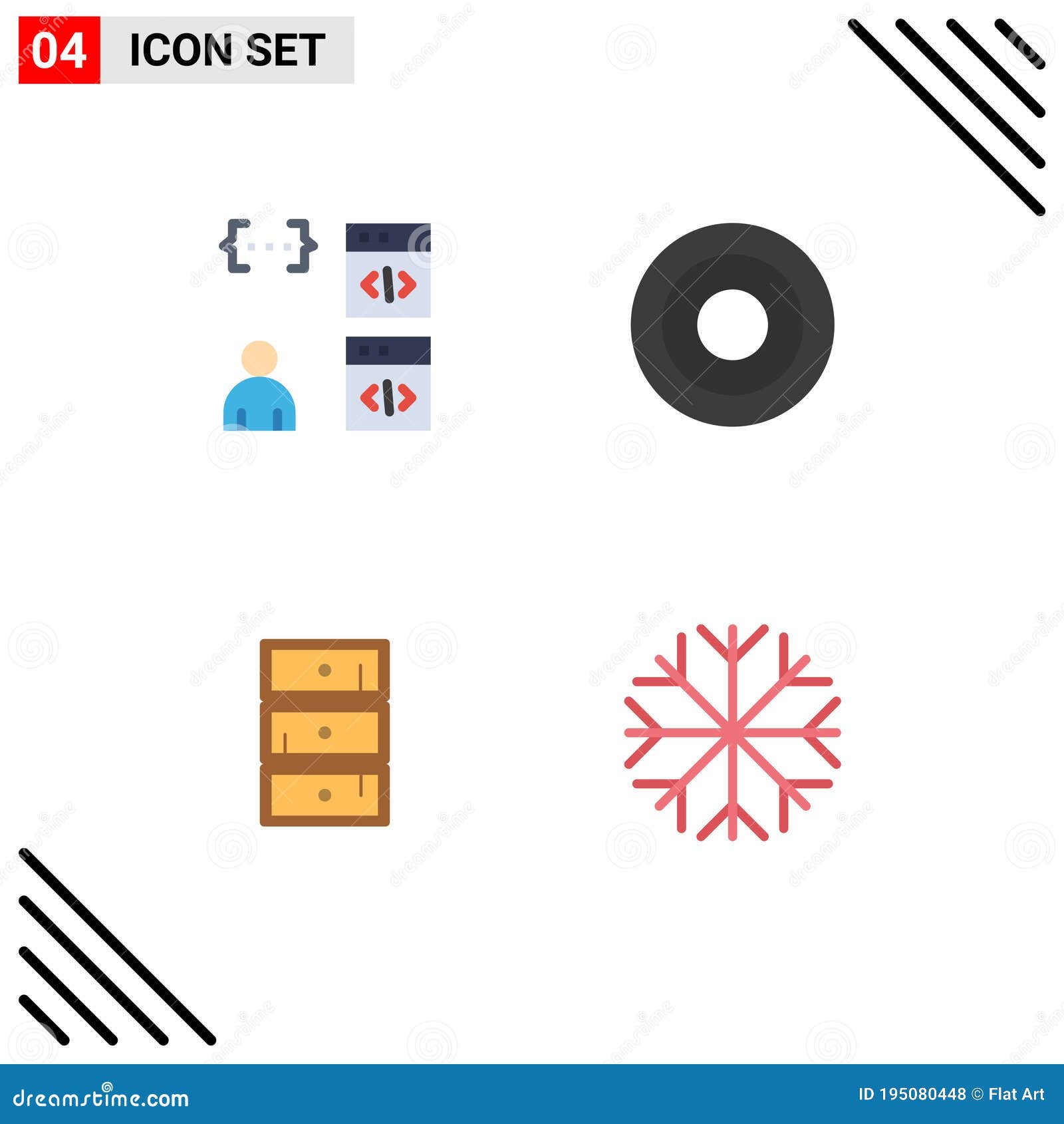 Mobile Interface Flat Icon Set of 4 Pictograms of App, Safe, Develop ...